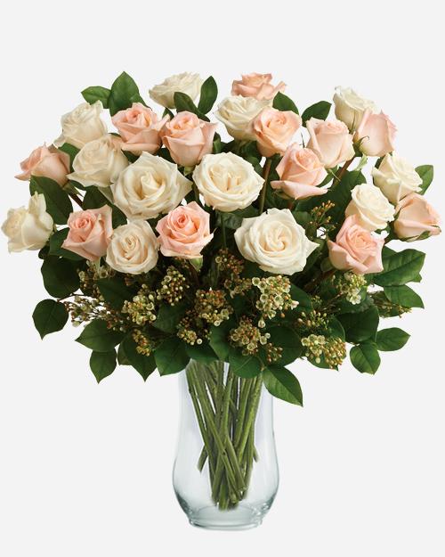 Two Dozen Peach & White Roses - Fresh Blooms Langley Flowers – Fresh ...
